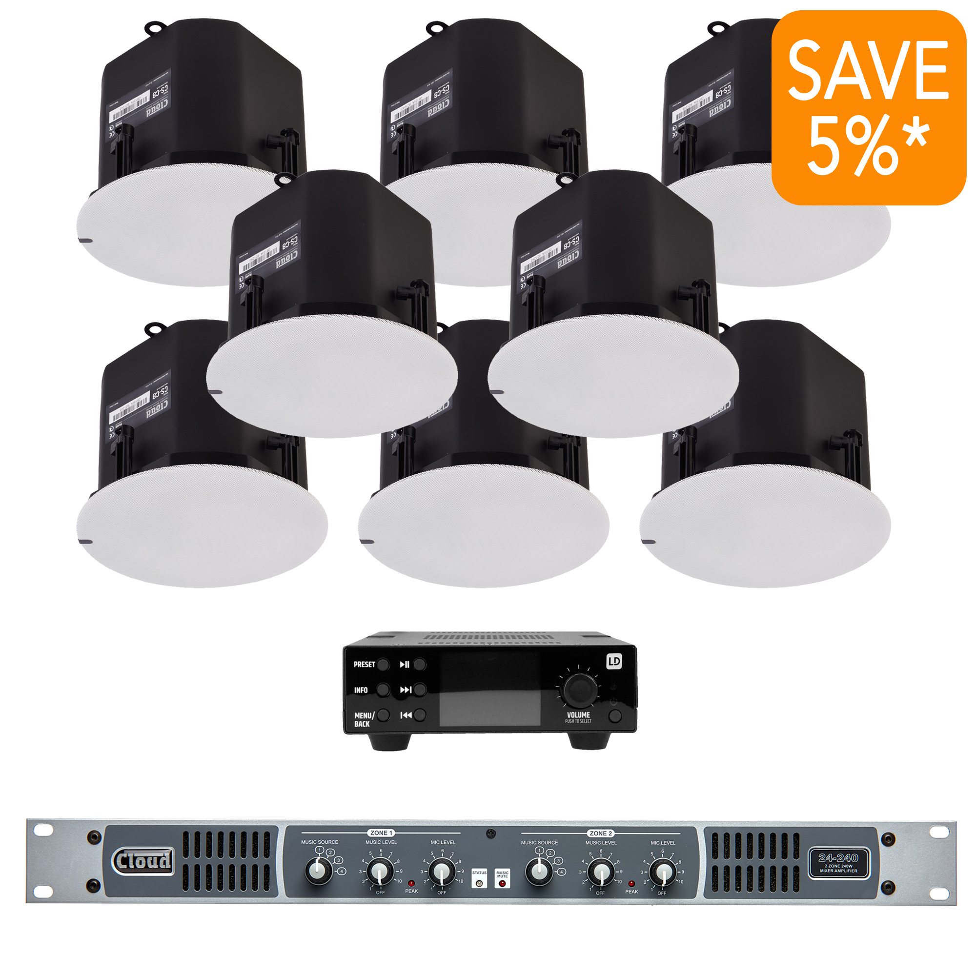 Commercial Audio - CAS Pack8C2ZonePro, 2 Zone BGM System c/w Black ...